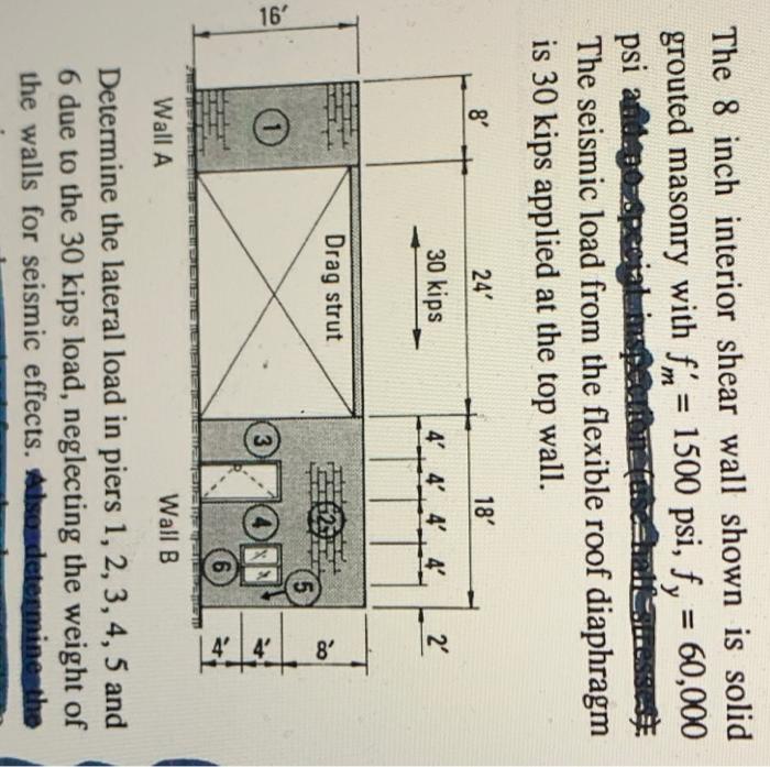 Solved The 8 inch interior shear wall shown is solid grouted | Chegg.com
