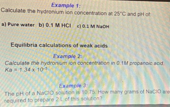 Solved Example 1: Calculate the hydronium ion concentration | Chegg.com