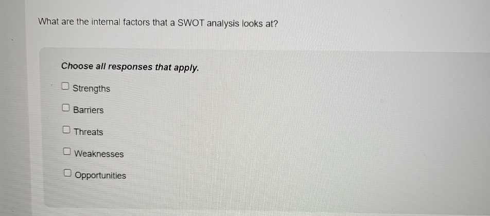 Solved What are the internal factors that a SWOT analysis | Chegg.com