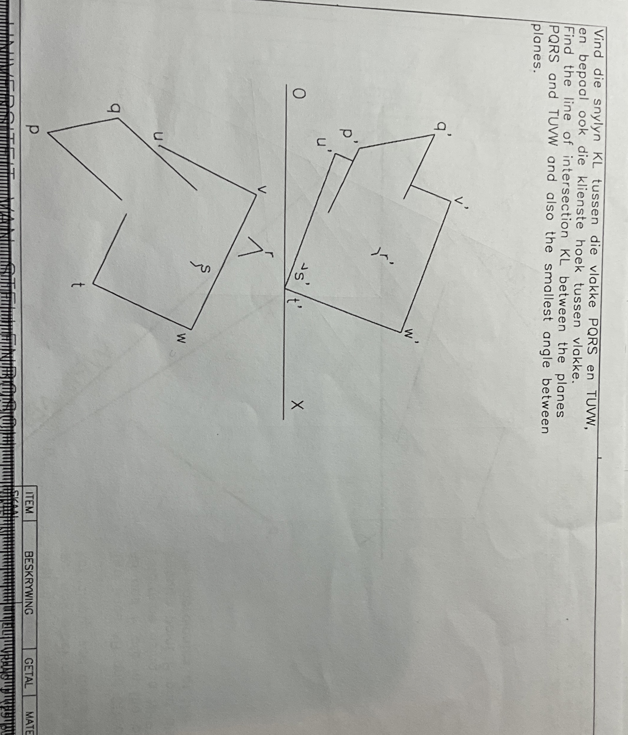Solved Vind die snylyn KL tussen die vlakke PQRS en TUVW, en | Chegg.com