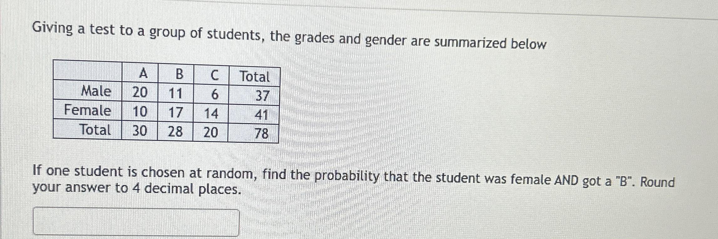 Solved Giving a test to a group of students, the grades and | Chegg.com