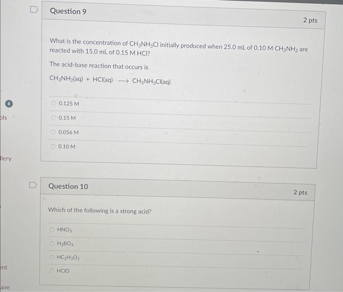 Solved What is the concentration of CH3NH3Cl initially | Chegg.com