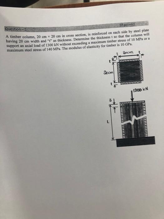 Solved A timber column, 20 cm×20 cm in cross section, is | Chegg.com