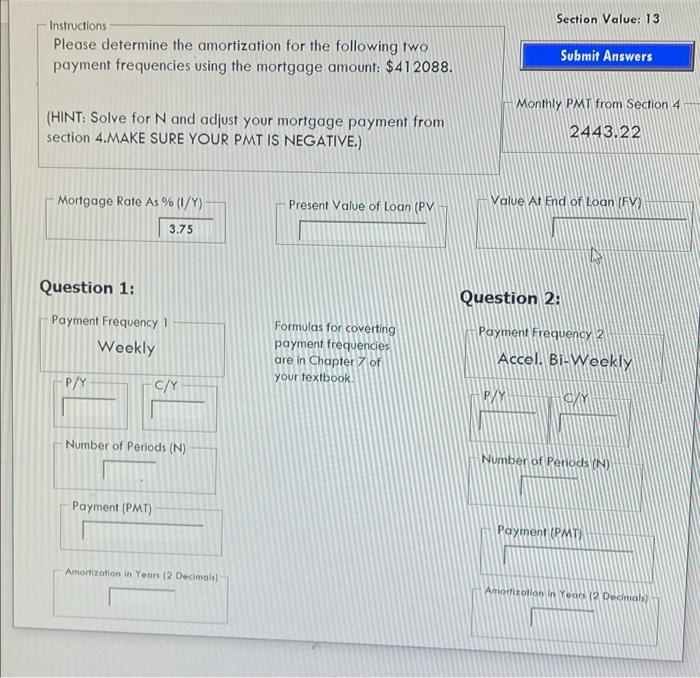 Section Value: 13 Instructions Please determine the | Chegg.com