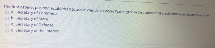 Solved The first cabinet position established to assist | Chegg.com