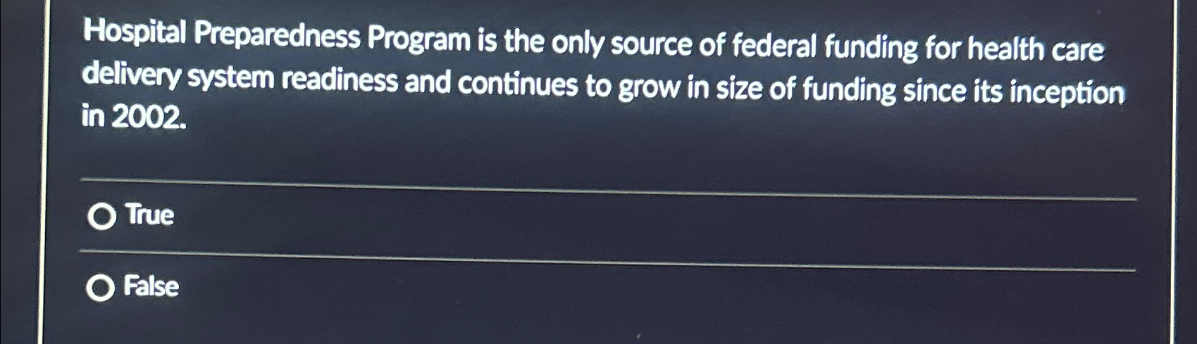 Solved Hospital Preparedness Program is the only source of | Chegg.com