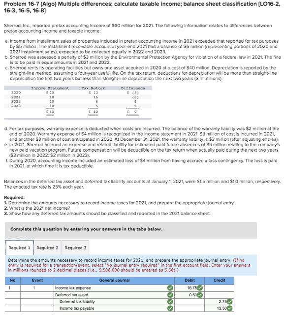 Solved Problem 16-7 (Algo) Multiple differences; calculate | Chegg.com