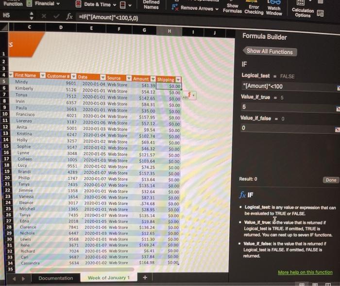 Solved In cell H5, create a formula using the IF function | Chegg.com