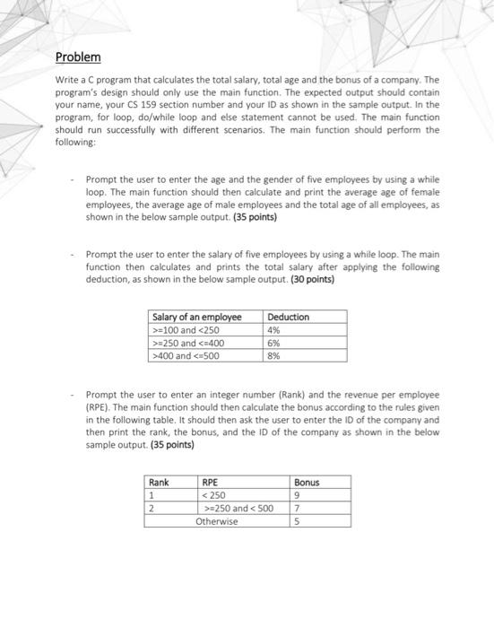 Solved Problem Write A C Program That Calculates The Total 6648
