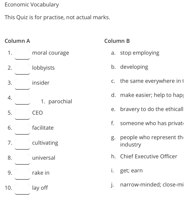 Solved Economic Vocabulary This Quiz is for practise, not | Chegg.com