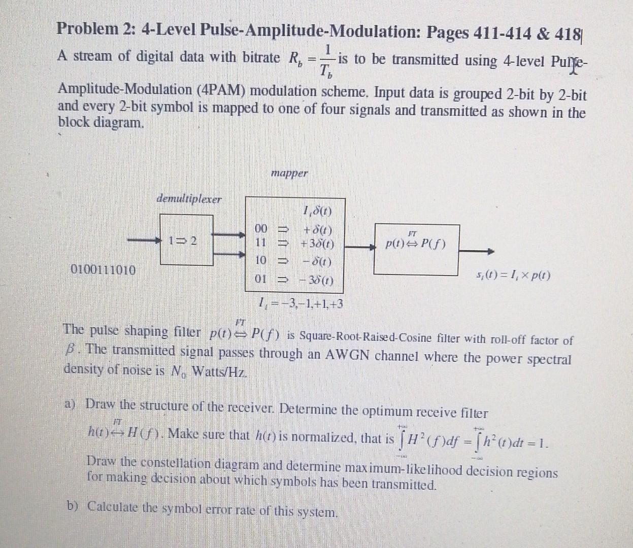 Problem 2: 4-Level Pulse-Amplitude-Modulation: Pages | Chegg.com