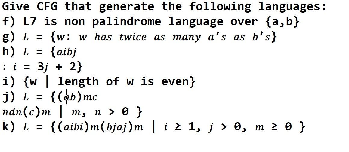 Solved Give CFG that generate the following languages:f) ﻿L7 | Chegg.com