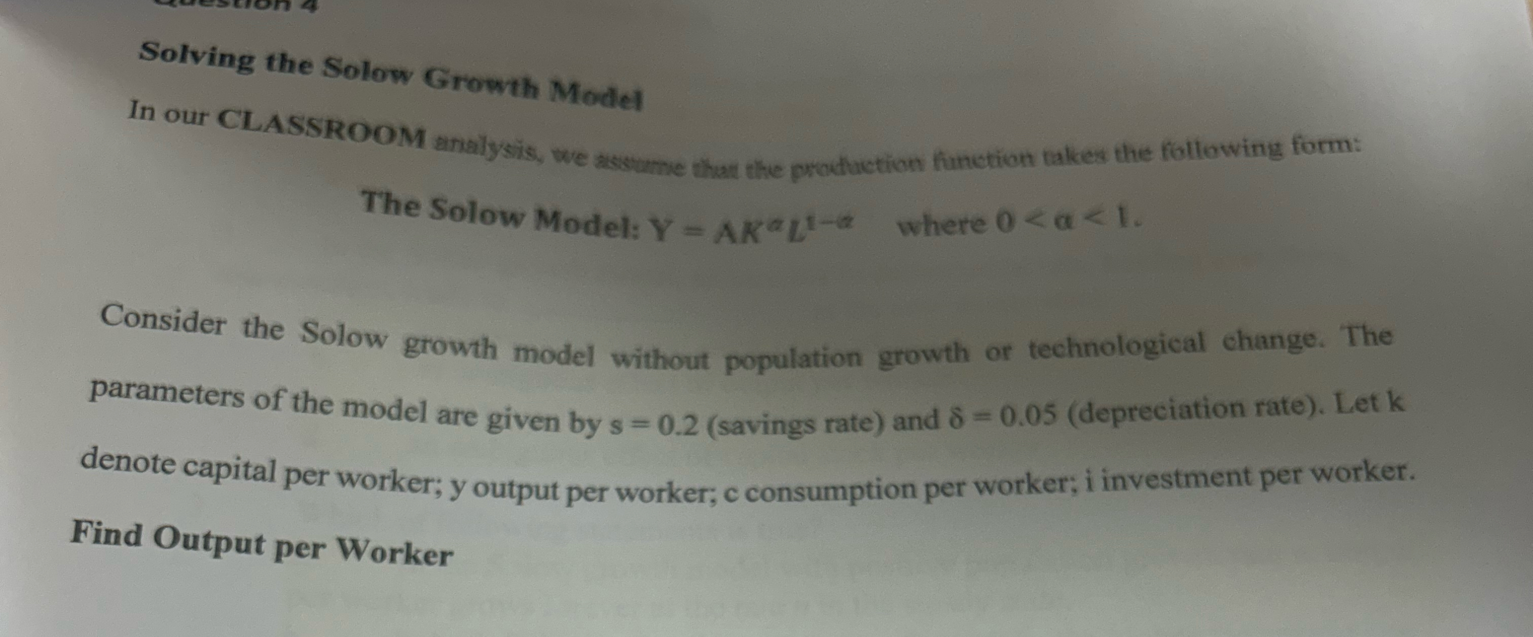 Solved Solving the Solow Growth ModelIn our CLASSROOM | Chegg.com