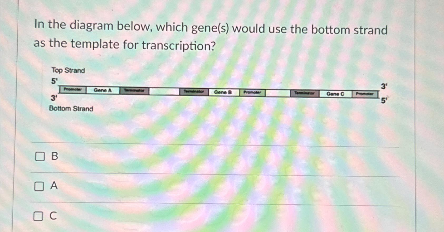Solved In the diagram below, which gene(s) ﻿would use the | Chegg.com