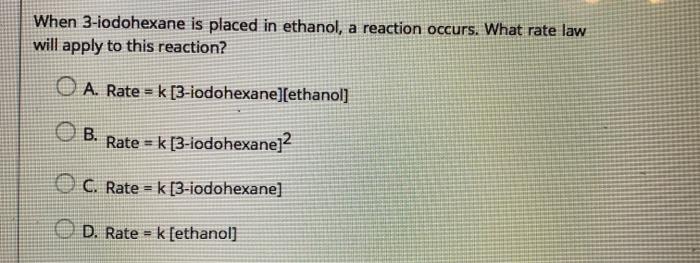 Solved When 3-iodohexane is placed in ethanol, a reaction | Chegg.com