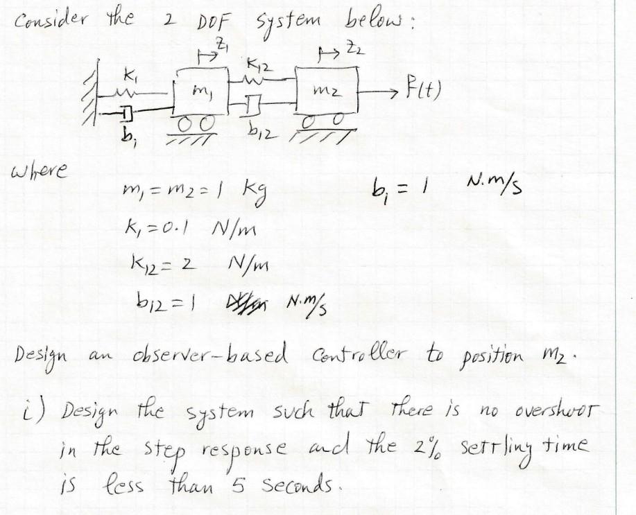Solved consider the 2 DOF system below: where m1=m2=1 kgbi=1 | Chegg.com