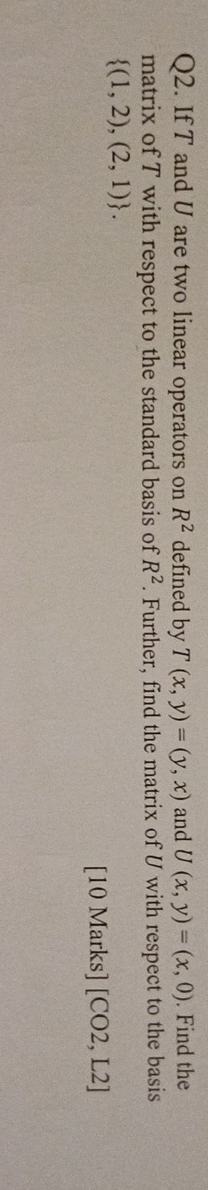 Solved Q2. ﻿If T ﻿and U ﻿are two linear operators on R2 | Chegg.com