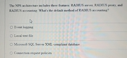 Solved The NPS architecture includes three features: RADIUS | Chegg.com