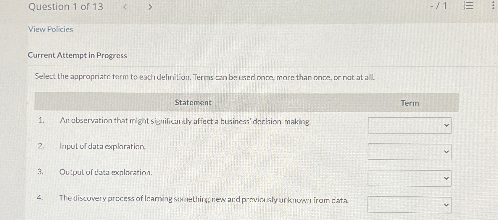 Solved Question 1 ﻿of 13View PoliciesCurrent Attempt in | Chegg.com