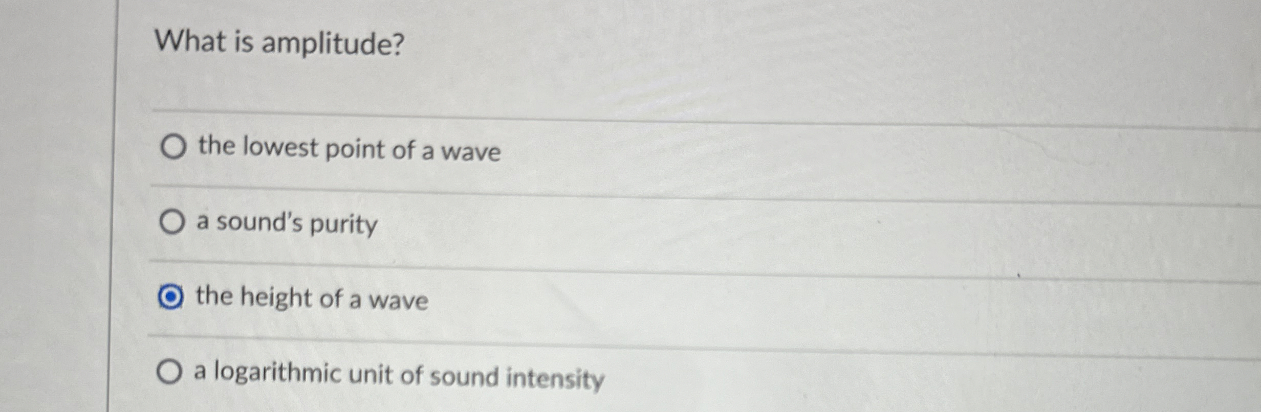 Solved What is amplitude?the lowest point of a wavea sound's | Chegg.com
