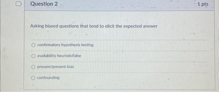 Solved Asking biased questions that tend to elicit the | Chegg.com
