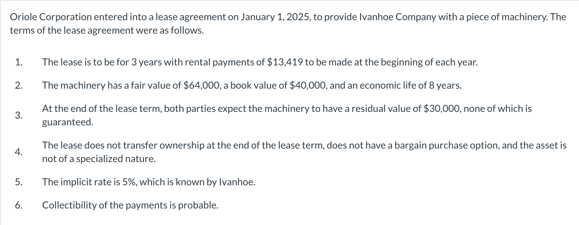 Solved Oriole Corporation entered into a lease agreement on | Chegg.com