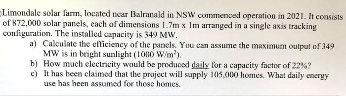 Solved Limondale solar farm, located near Balranald in NSW | Chegg.com