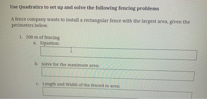 Solved Use Quadratics to set up and solve the following | Chegg.com