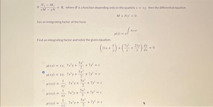 Solved If xM−yNNx−My=R, where R is a function depending only | Chegg.com
