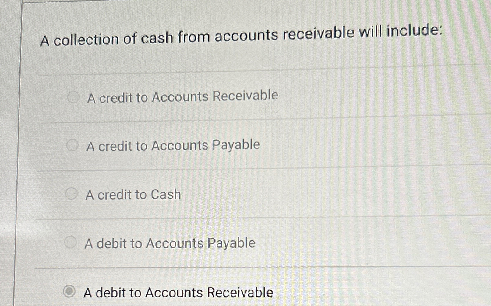 Solved A collection of cash from accounts receivable will | Chegg.com