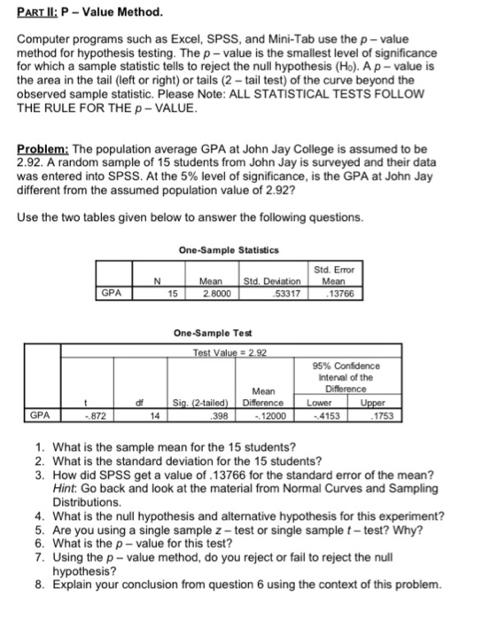Solved PART II: P-Value Method. Computer programs such as | Chegg.com
