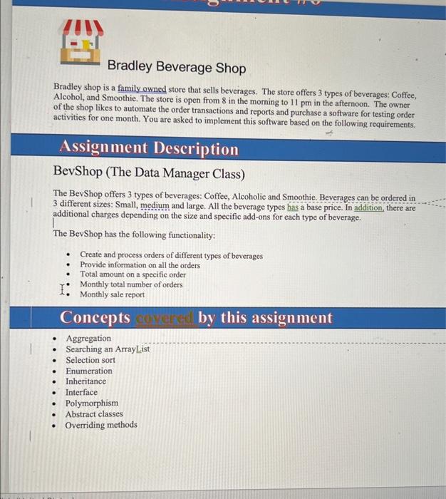 Solved use the Arraylist within the order to hold beverages | Chegg.com