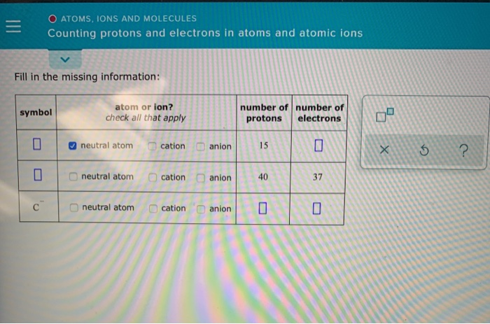Solved O ATOMS, IONS AND MOLECULES Counting protons and | Chegg.com