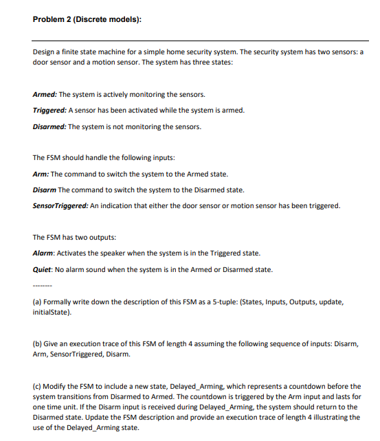 Solved Problem 2 Discrete Models Design A Finite State