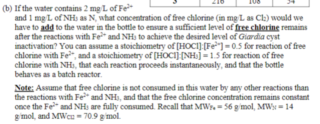 Solved (b) ﻿If the water contains 2mgL ﻿of Fe2+ ﻿and 1mgL | Chegg.com