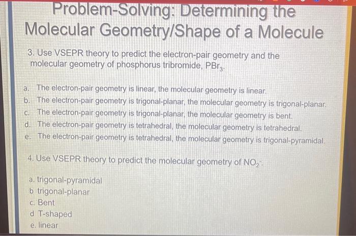 Solved Molecular Geometry/Shape of a Molecule 3. Use VSEPR | Chegg.com