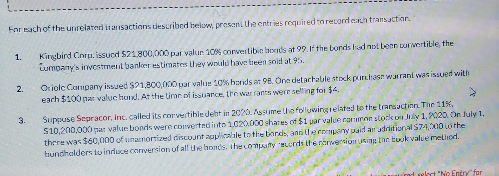 Solved For each of the unrelated transactions described | Chegg.com