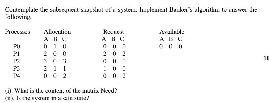 Solved Contemplate the subsequent snapshot of a system. | Chegg.com