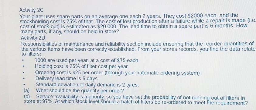 Solved Activity 2C Your plant uses spare parts on an average | Chegg.com