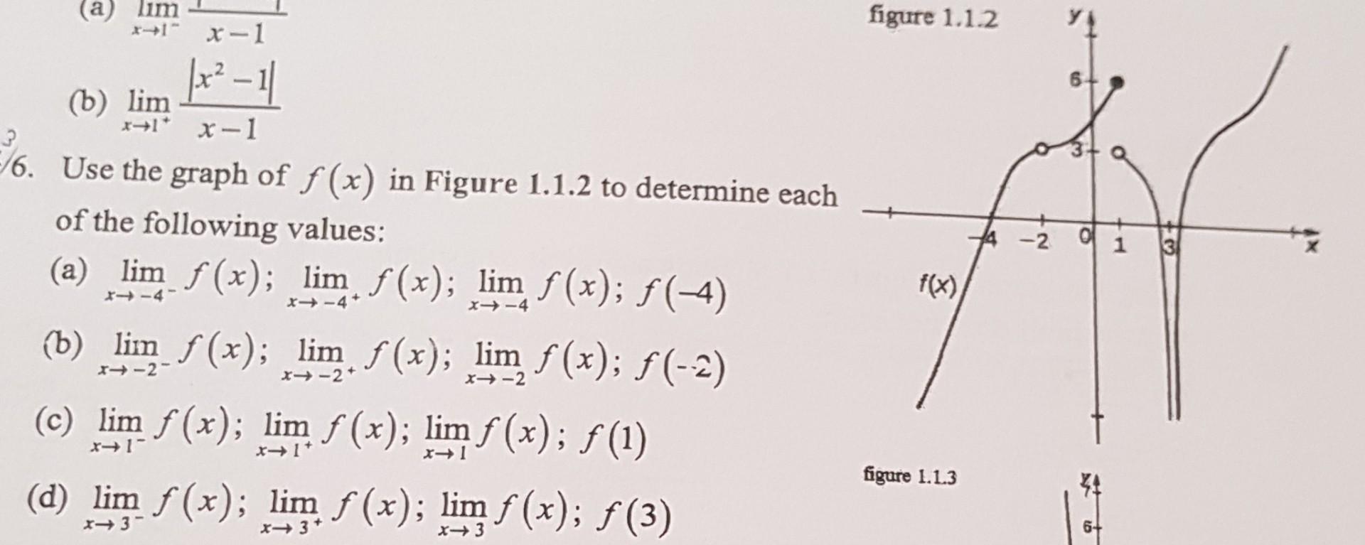 Solved figure 1.1.2 (a) lim x+1" x-1 |x2 – 11 (b) lim x+1* | Chegg.com