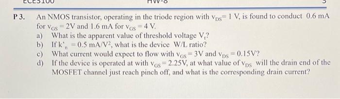 Solved 3. An NMOS transistor, operating in the triode region | Chegg.com