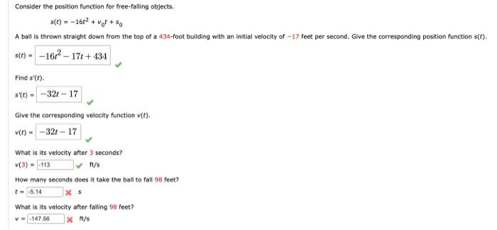Solved Consider the position function for free-falling | Chegg.com