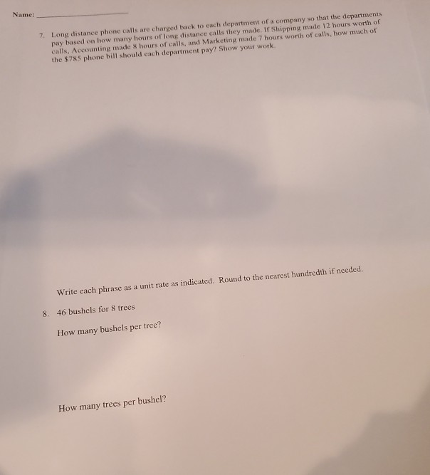 Solved Name: 7. Long distance phone calls are charged back | Chegg.com