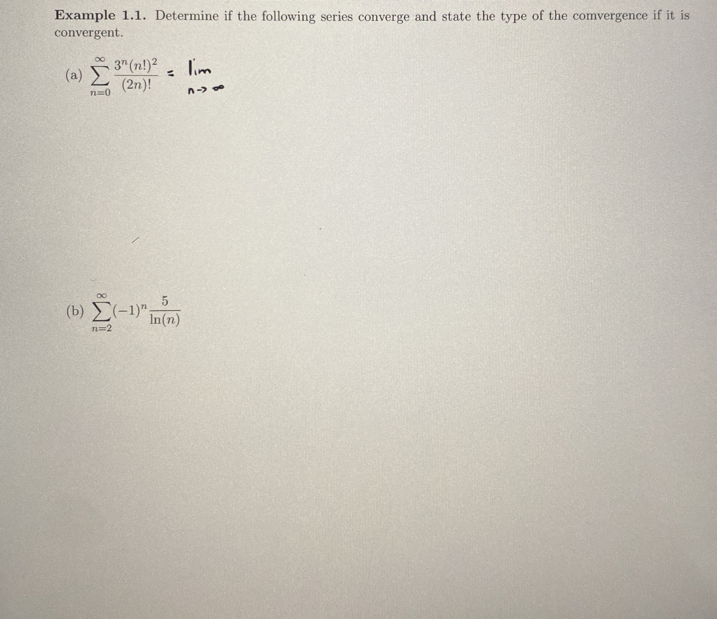 Solved Example 1.1. ﻿Determine if the following series | Chegg.com