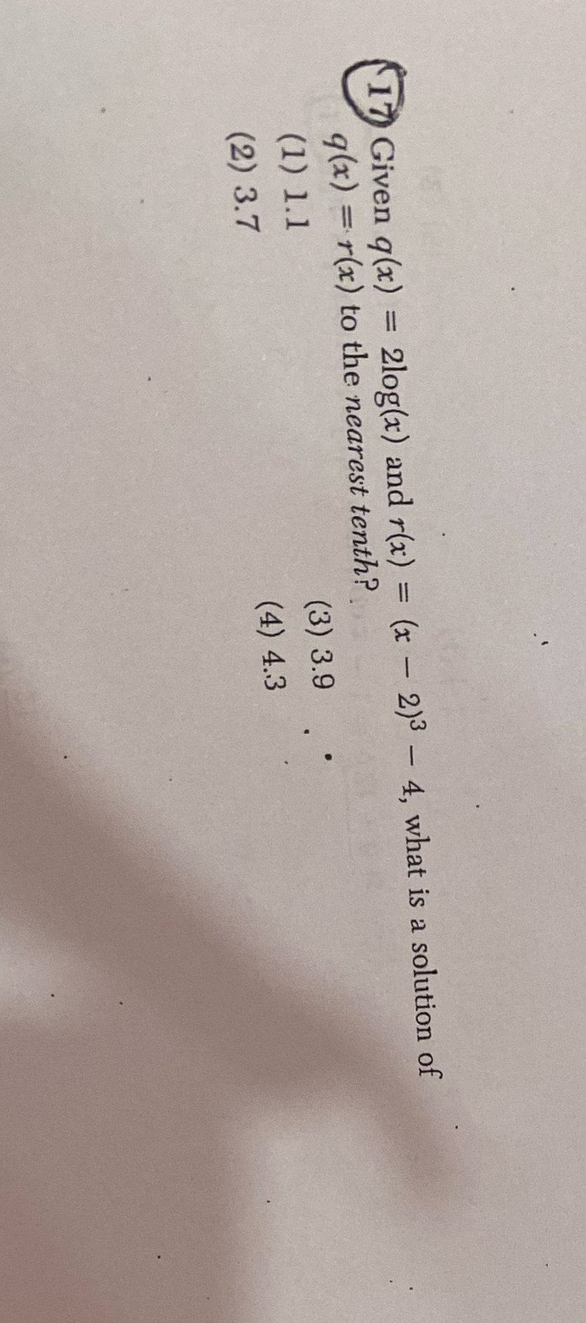 (17) ﻿Given q(x)=2log(x) ﻿and r(x)=(x-2)3-4, ﻿what is | Chegg.com