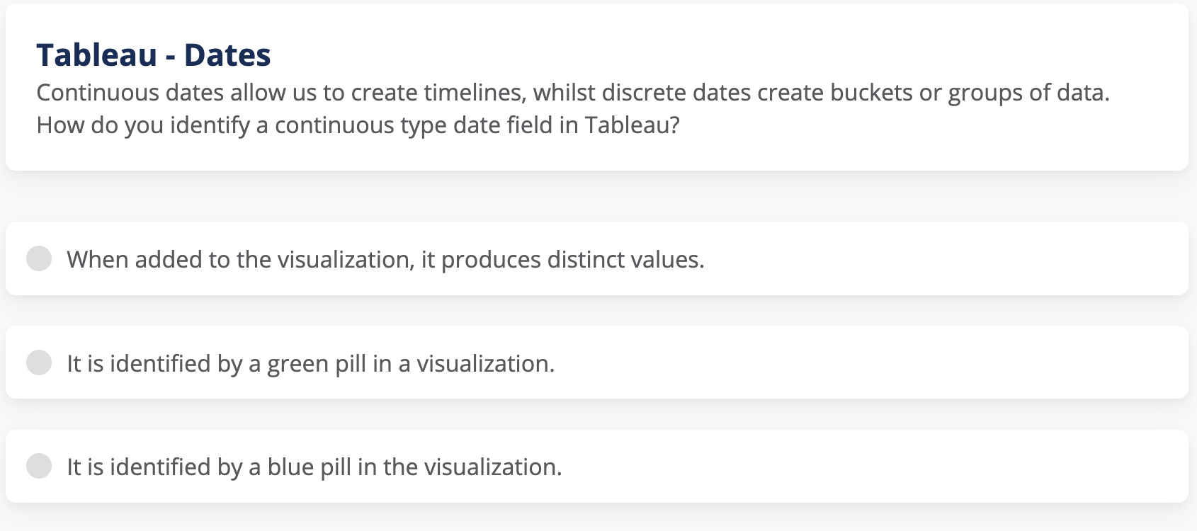 Solved Tableau - ﻿DatesContinuous dates allow us to create | Chegg.com