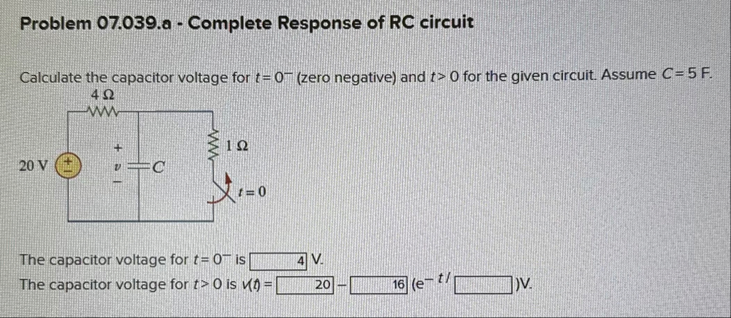 Solved Problem 07.039.a - ﻿Complete Response of RC | Chegg.com