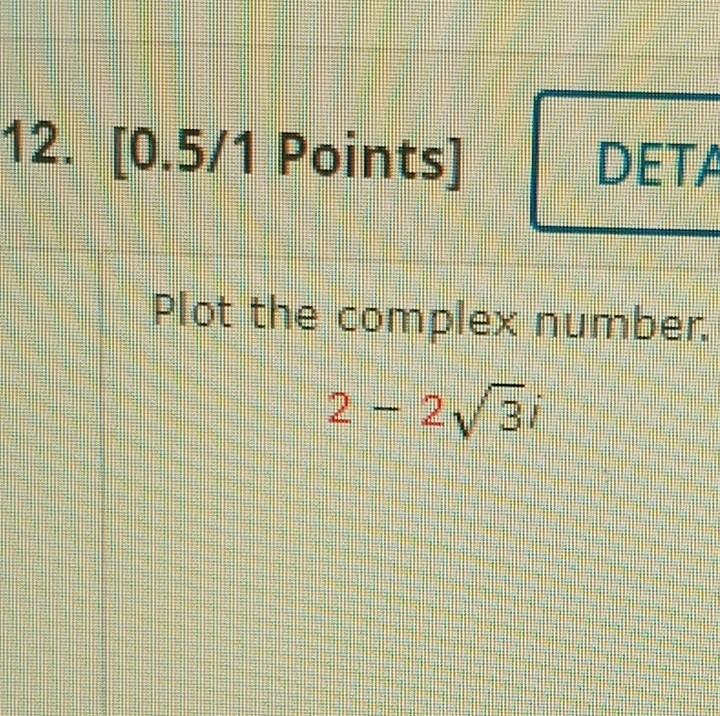 Solved 12. [0.5/1 Points] DETA Plot the complex number. 2 - | Chegg.com