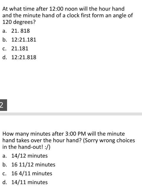 Solved At what time after 12:00 noon will the hour hand and | Chegg.com