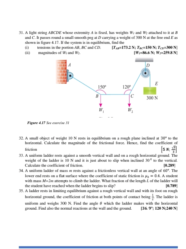 Solved 31. ﻿A light string ABCDE whose extremity A is fixed, | Chegg.com